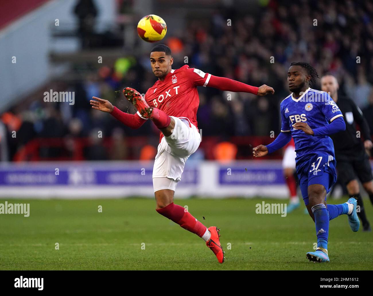 Nottingham Forest's Max Lowe and Leicester City's Ademola Lookman ...