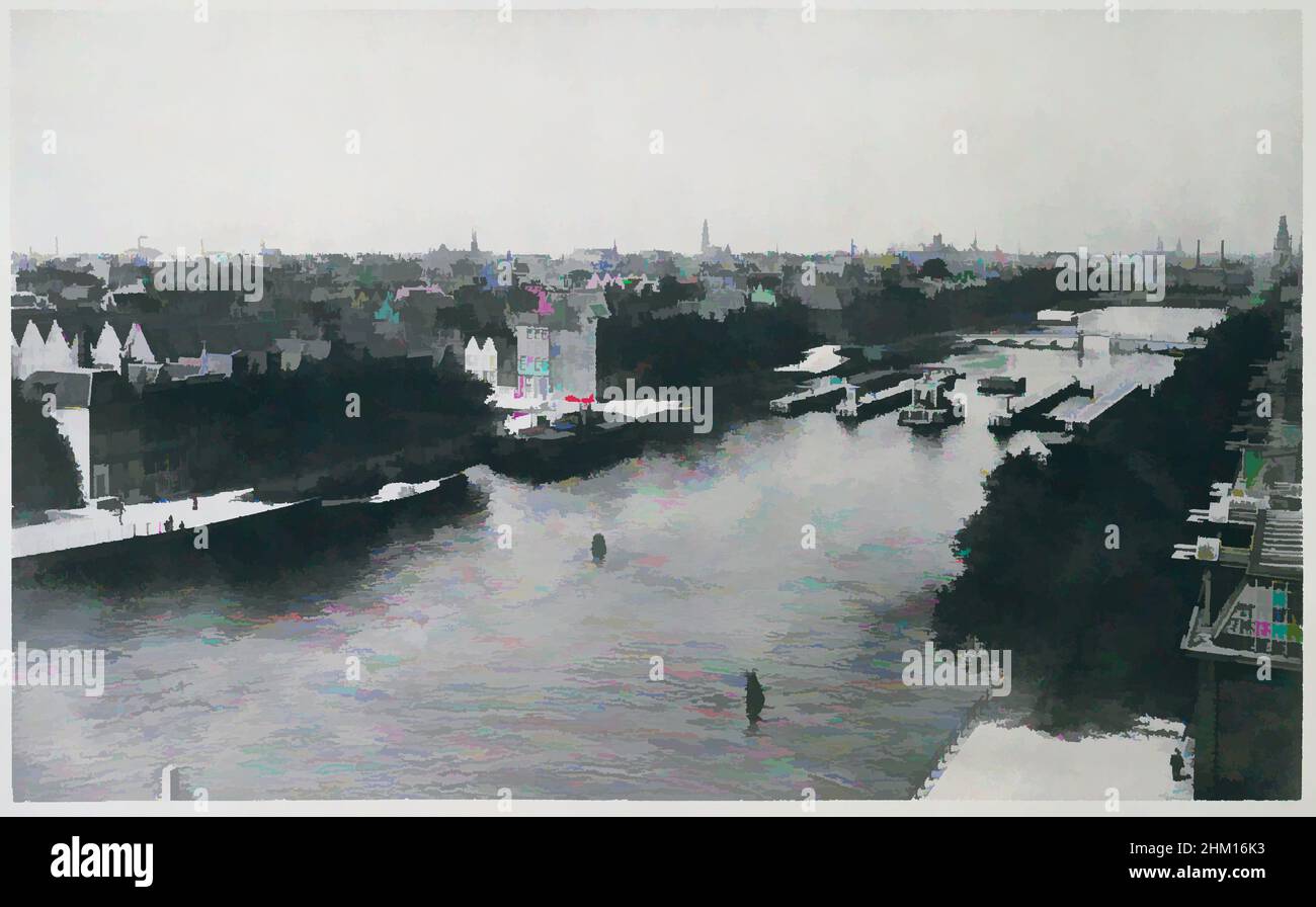 Art inspired by Binnen-Amstel with floodgates, seen from the roof of ...