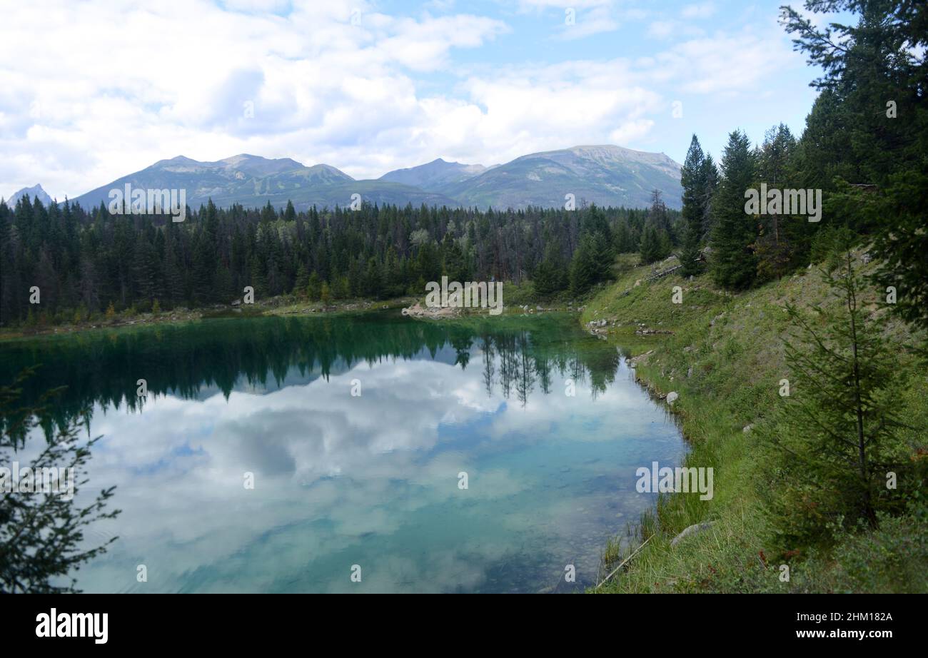 Third lake in the valley of five lakes, Jasper, Alberta, Canada Stock ...