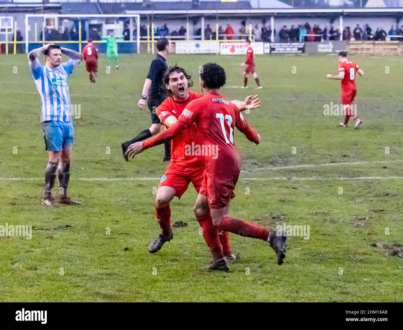 Charlie Doyle and Kane Drummod celebrate the second goal at Clitheroe ...