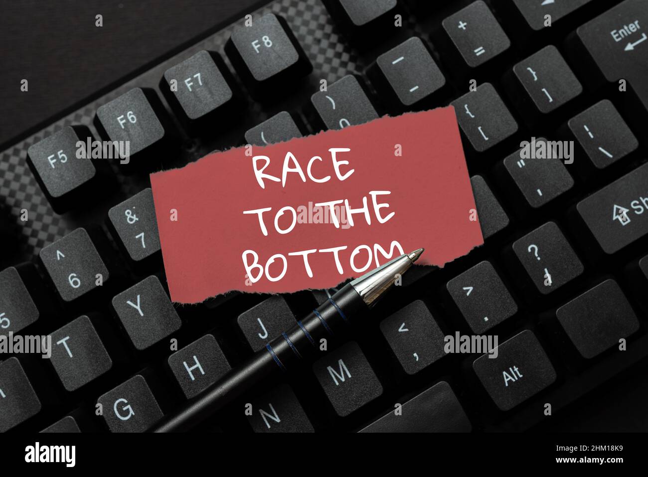 Text sign showing Race To The Bottom. Business approach competition of ...