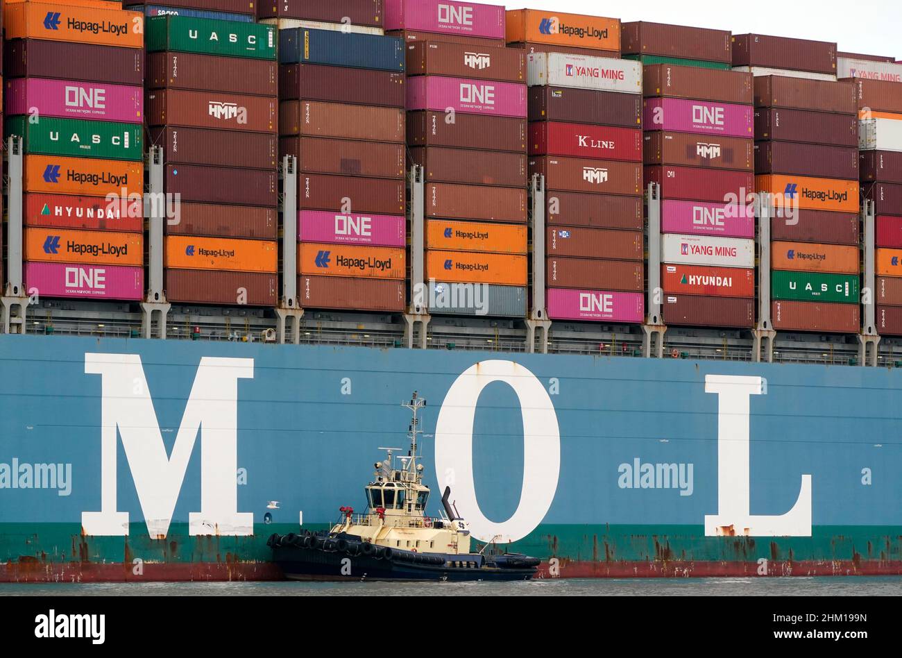 General view of shipping containers seen onboard the container ship MOL ...