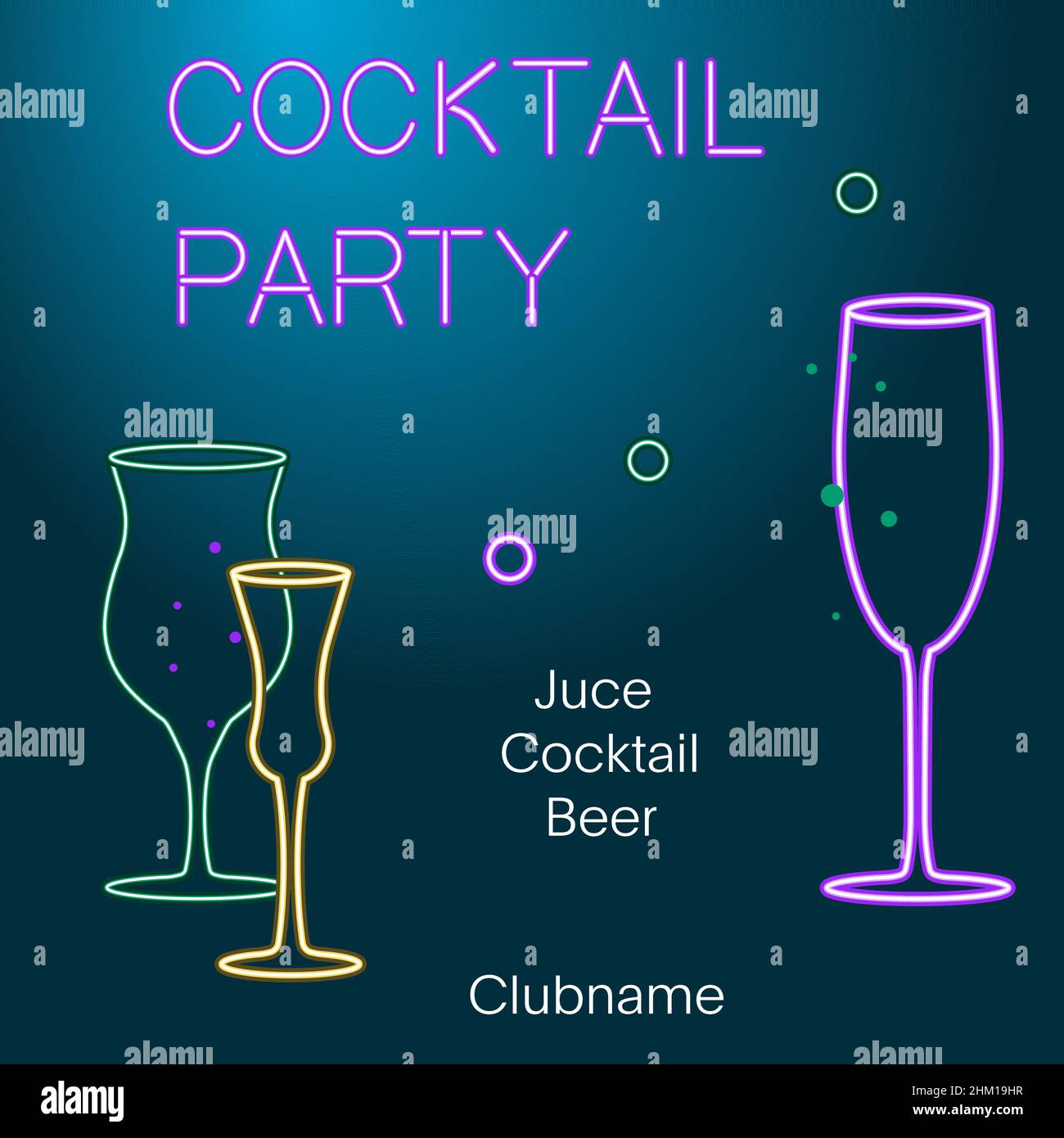 Flyer for night cocktail party. Neon sign, bright alcoholic signboard ...