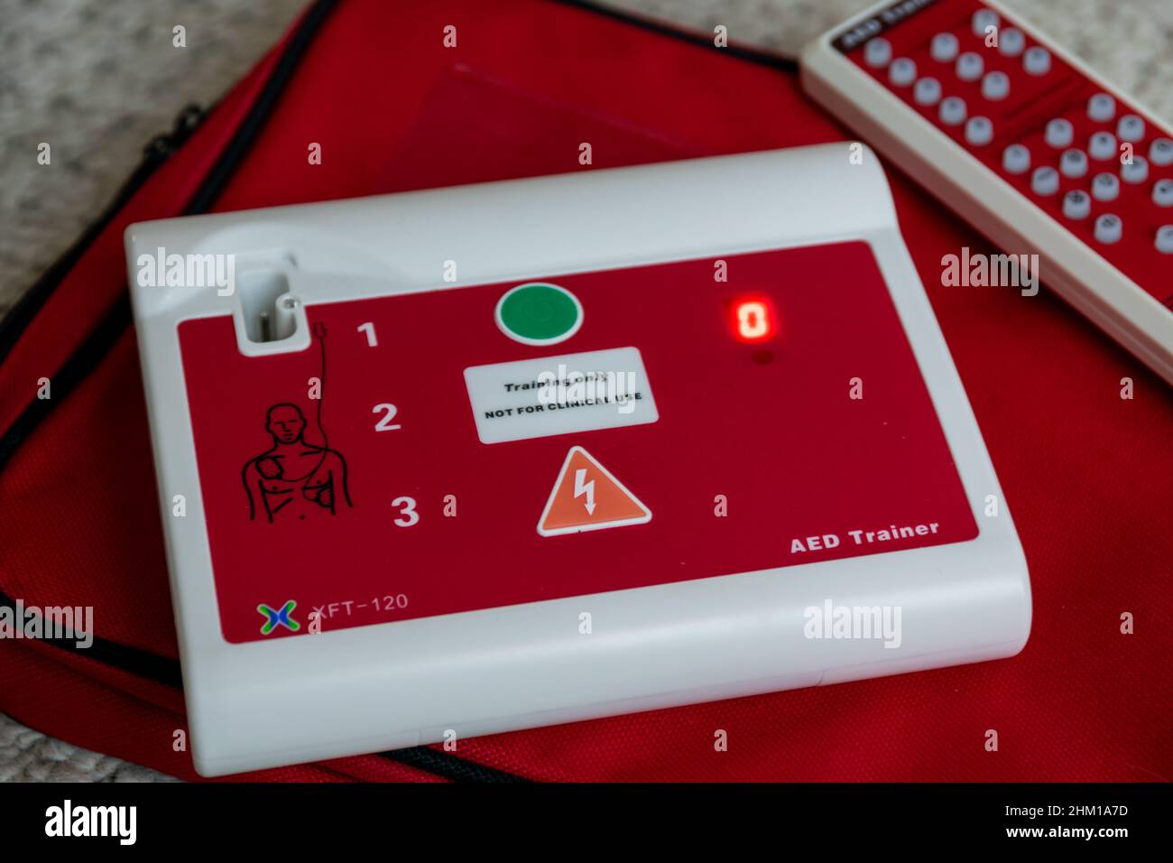 Hull, UK - 6 Feb 2022: Automated external defibrillator, AED machine. A ...