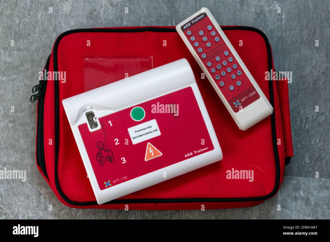 Hull, UK - 6 Feb 2022: Automated external defibrillator, AED machine. A ...