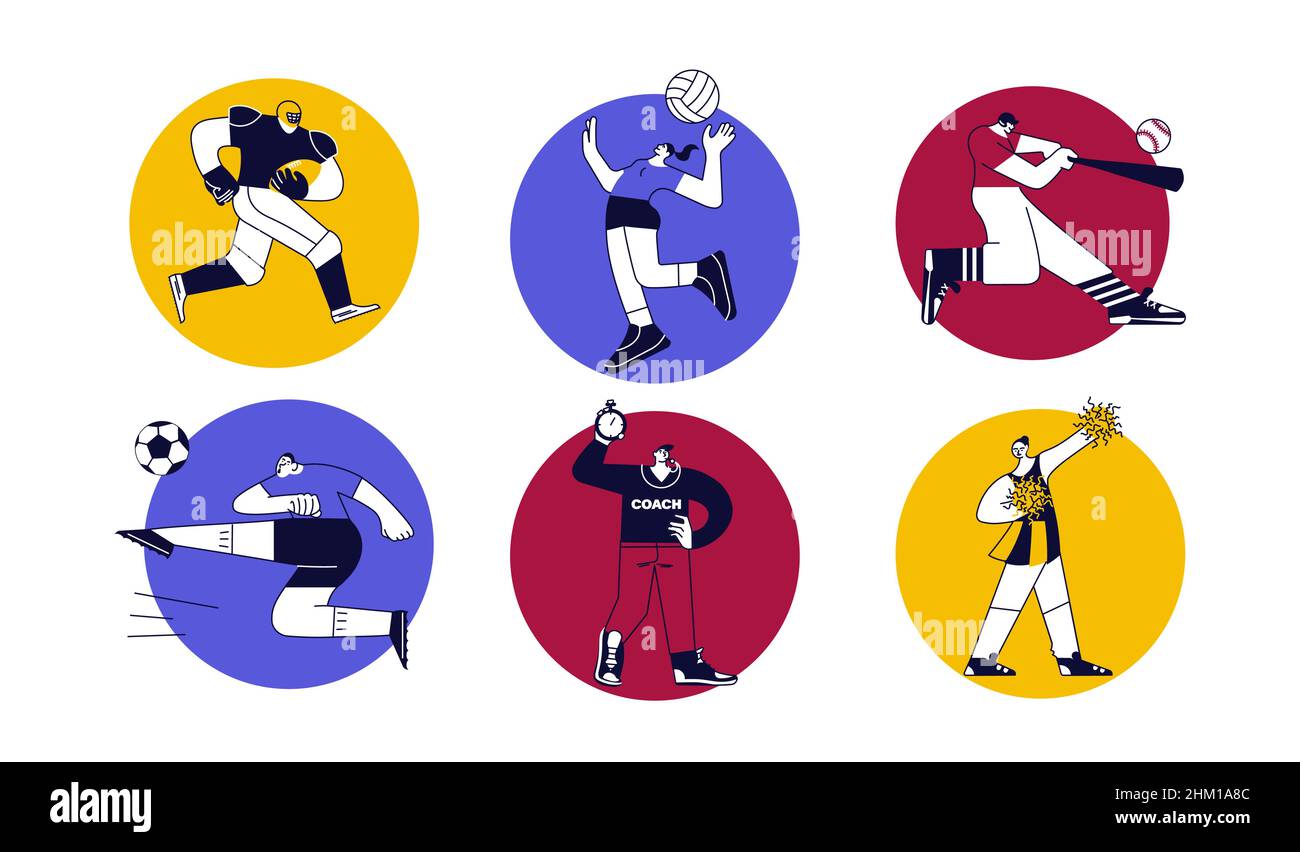 Set of round templates with Sportspersons from different field victory ...