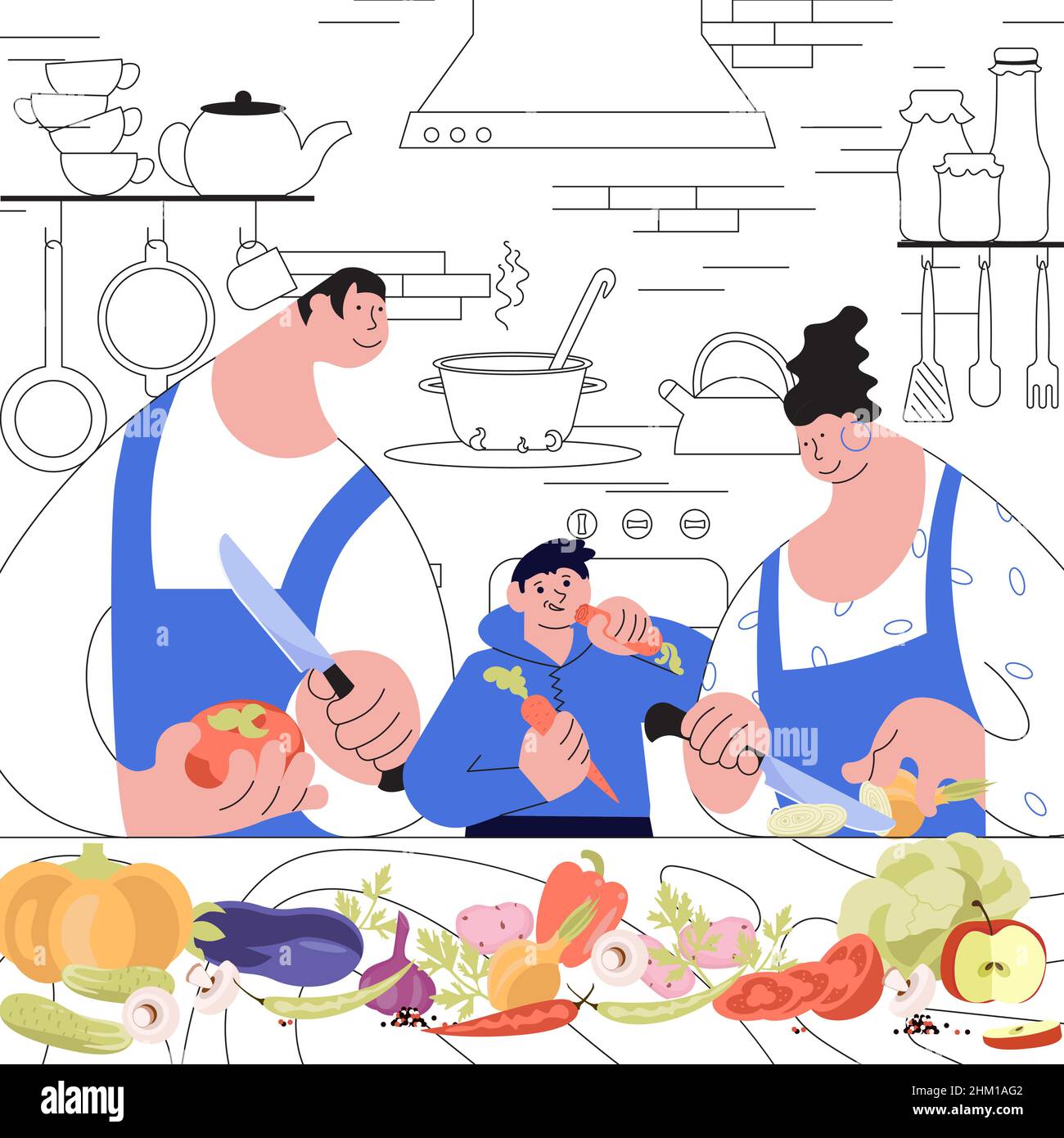 Family Making Dinner Together