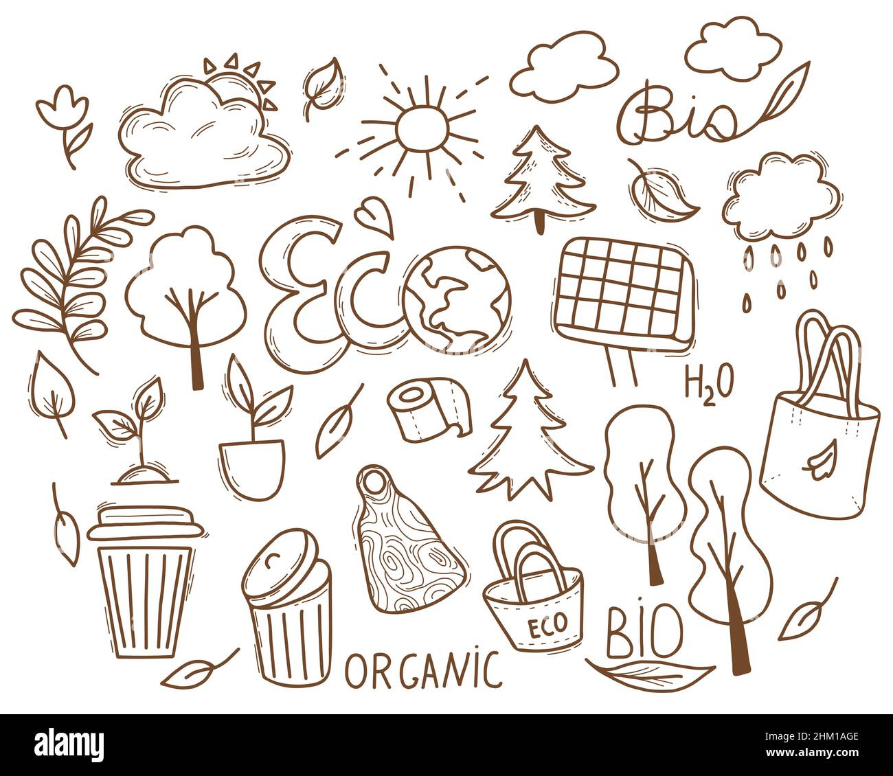 Hand drawn Ecology doodle vector set. Collection of environmental and ...