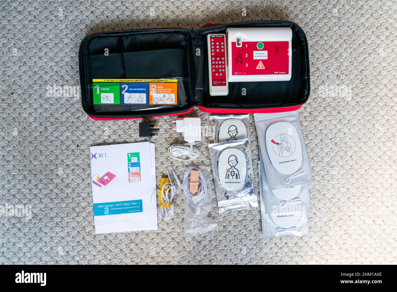 Hull, UK - 6 Feb 2022: Automated external defibrillator, AED machine. A ...