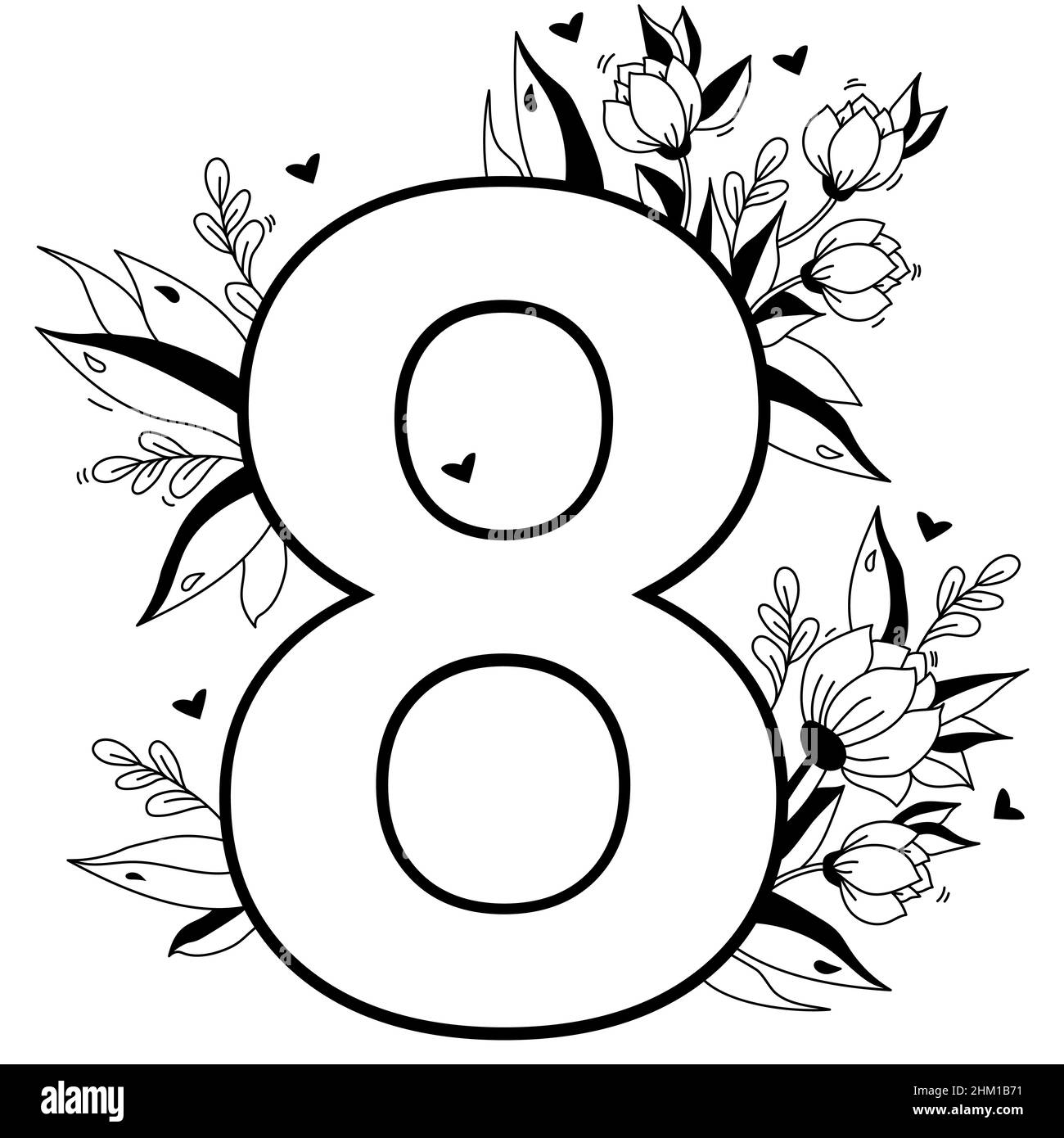 Flower number. Decorative floral pattern numbers Eight. Big 8 with ...