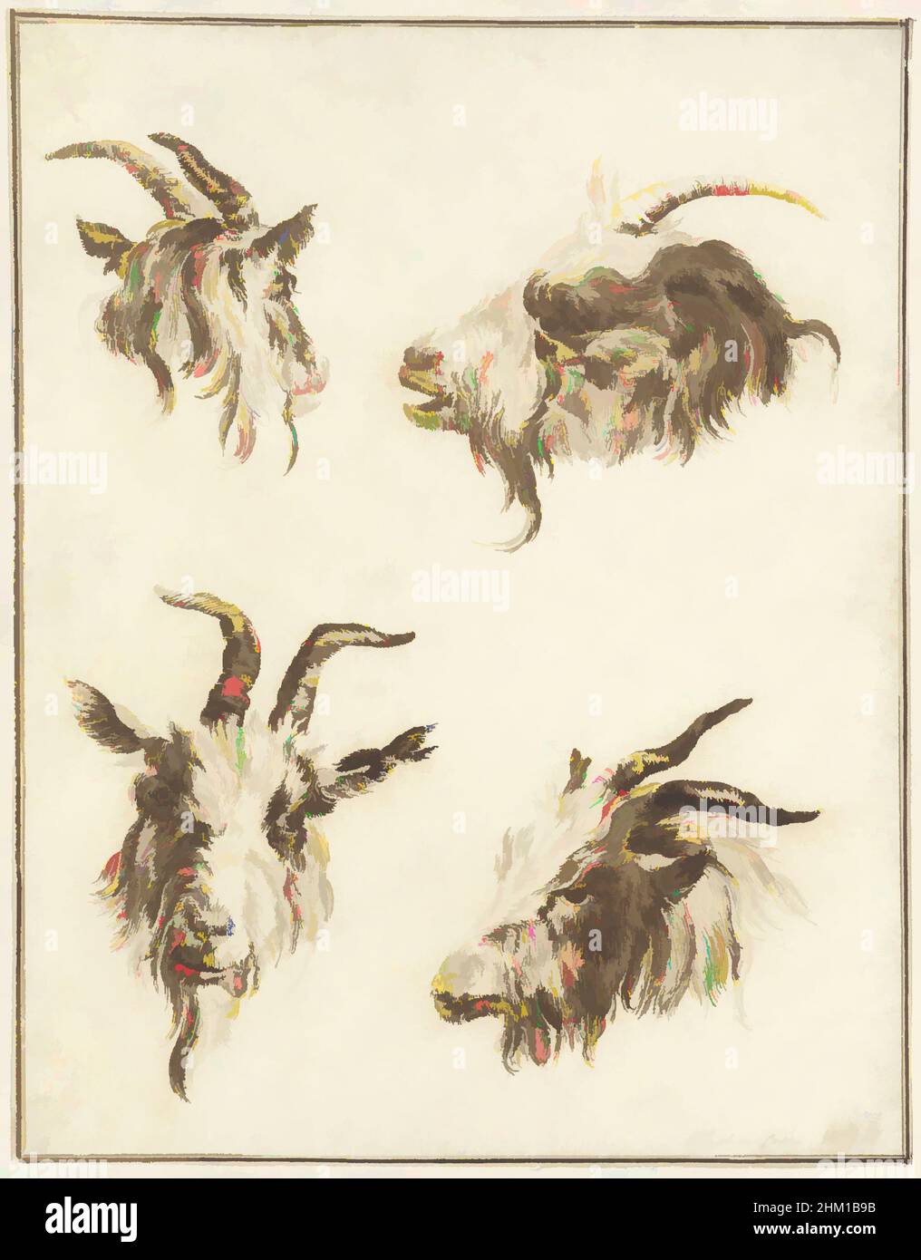 Art inspired by Four studies of goat's heads, draughtsman: Joseph ...