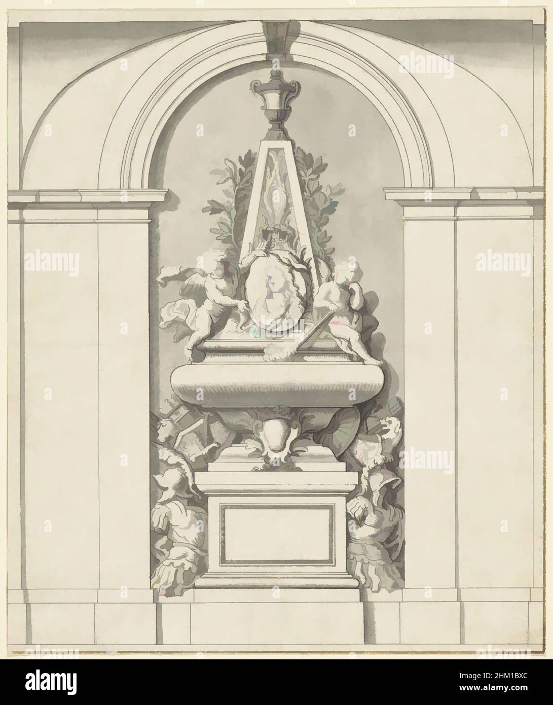 Art inspired by Grave monument with putti, medallion and arms, A grave ...