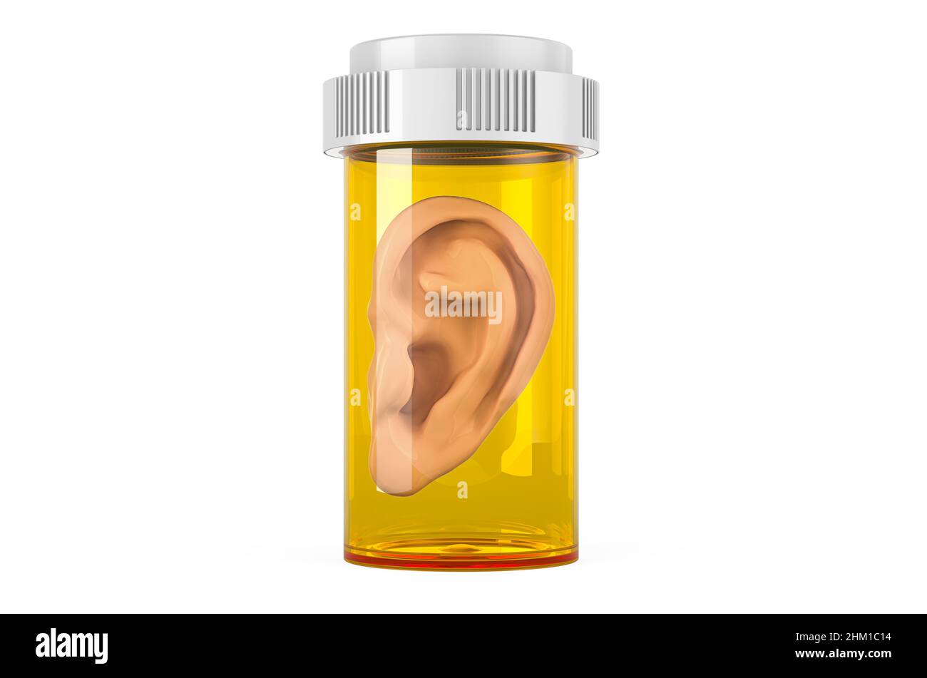 Ear inside medical bottle from pills. Medicines for ear disease ...
