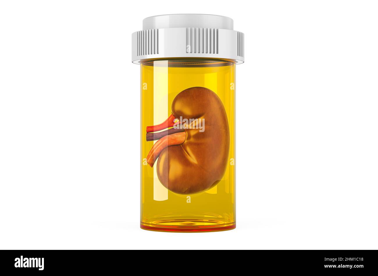 Human kidney inside medical bottle from pills. Kidney and drugs concept ...