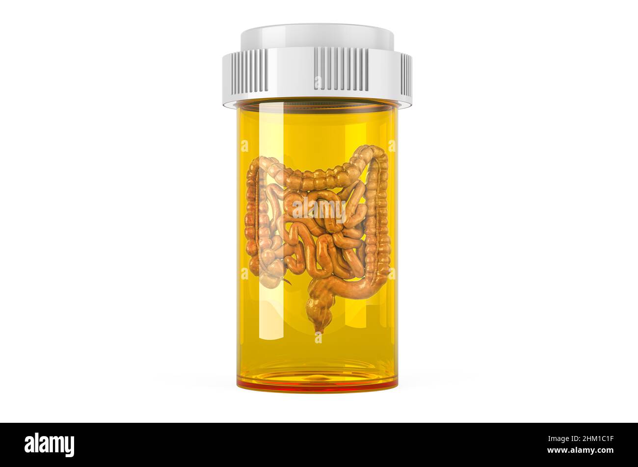 Human intestines inside medical bottle from pills. Medicines for bowel ...