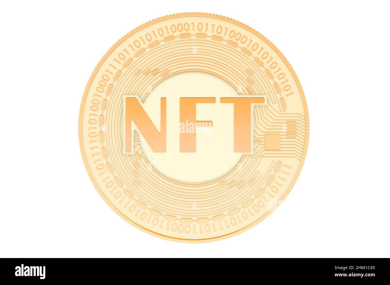 Golden NFT coin, 3D rendering isolated on white background Stock Photo ...