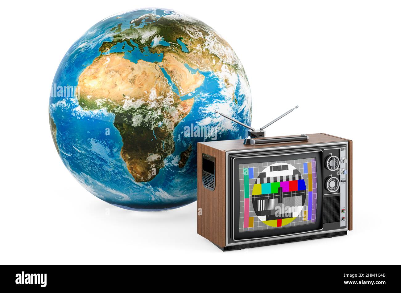 TV set with Earth Globe. International Television concept, 3D rendering ...