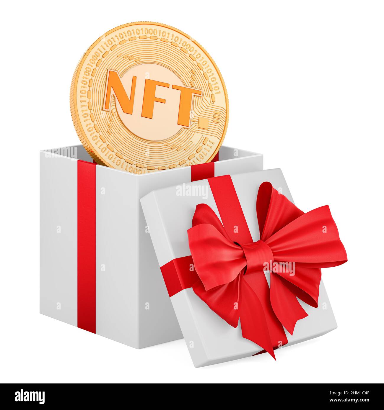 Gift box with NFT coin, gift concept. 3D rendering isolated on white ...