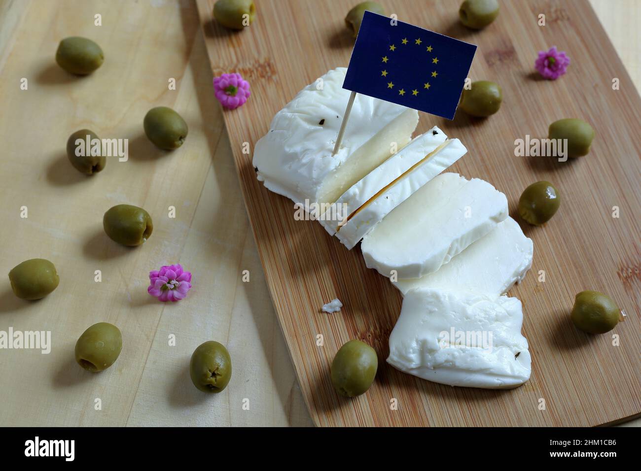 Traditional Cypriot cheese called halloumi in slices, decorated with ...