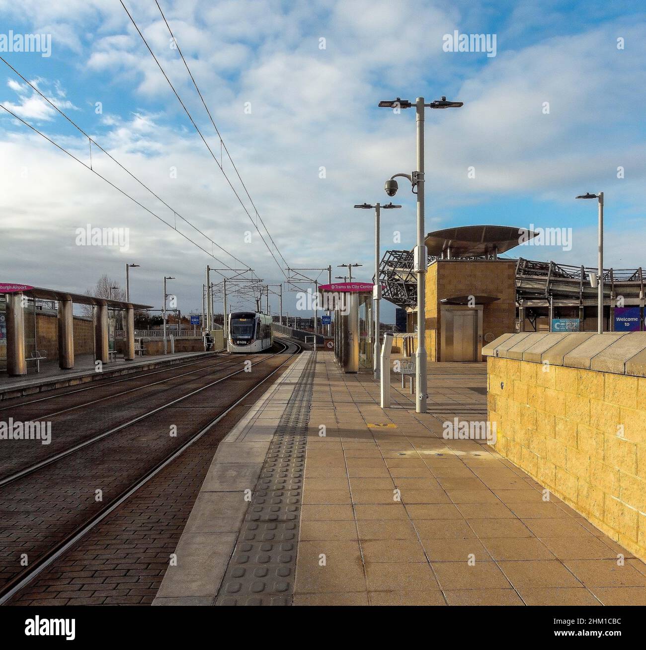 Tram stop at Murrayfield that heads out towards the Edinburgh Airport ...