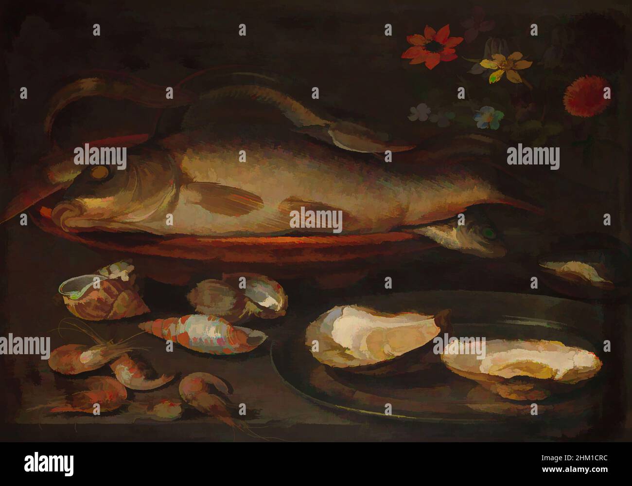 Art inspired by Still Life with Fish, Sea Food and Flowers, Fish Still ...