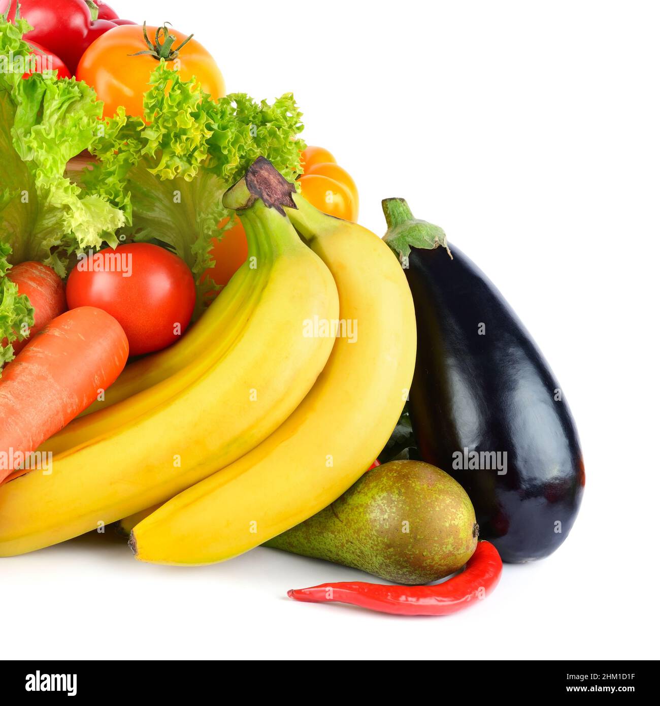 Multi-colored bright fruits and vegetables isolated on white Stock ...