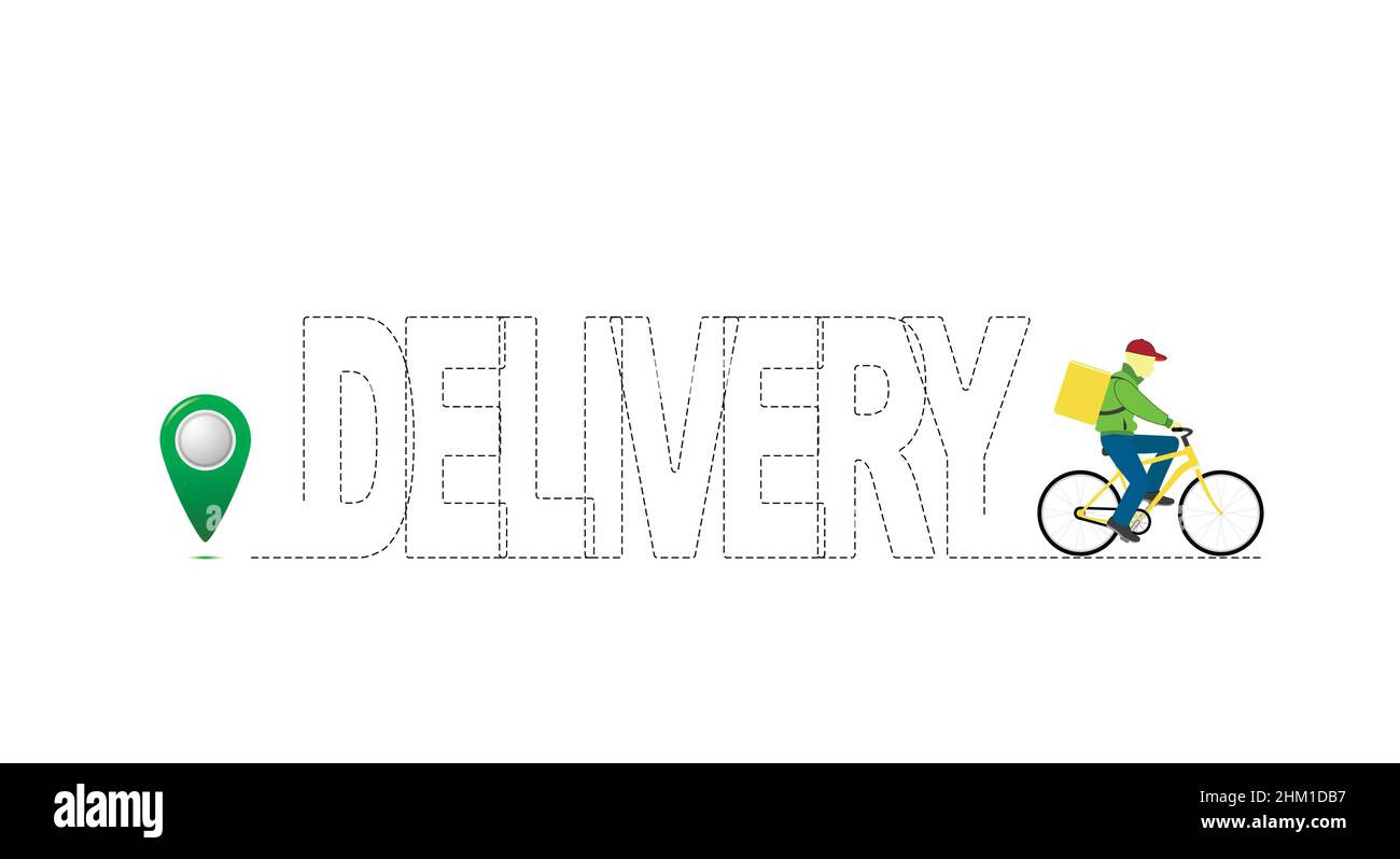 The inscription delivery with a dotted line in the form of a route with ...