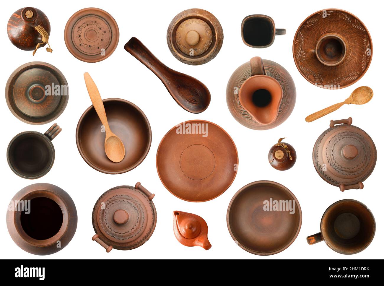 Collection of old pottery isolated on white background Stock Photo - Alamy