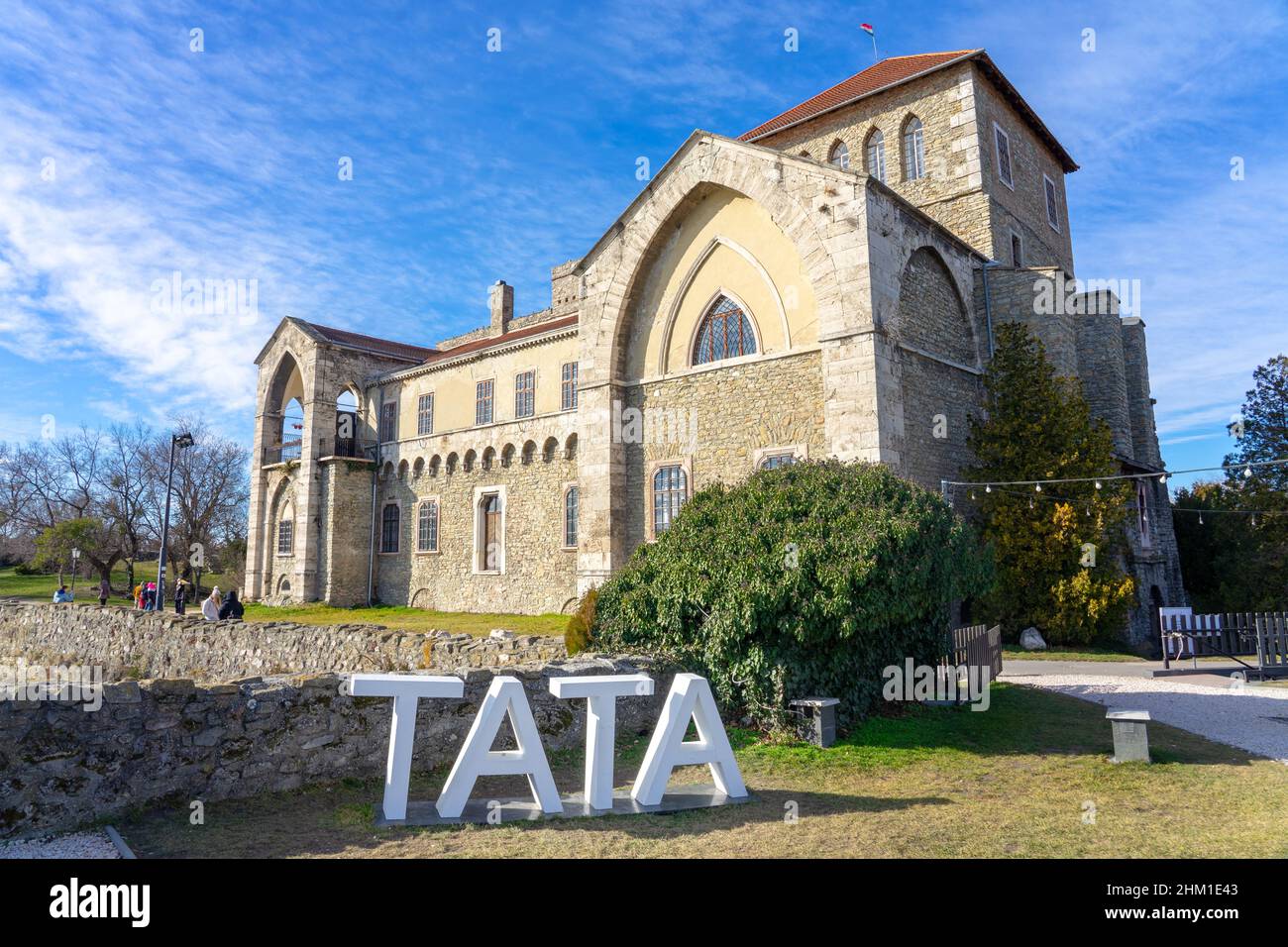 Tata sign and castle in Tata Hungary on a nice sunny day Stock Photo ...