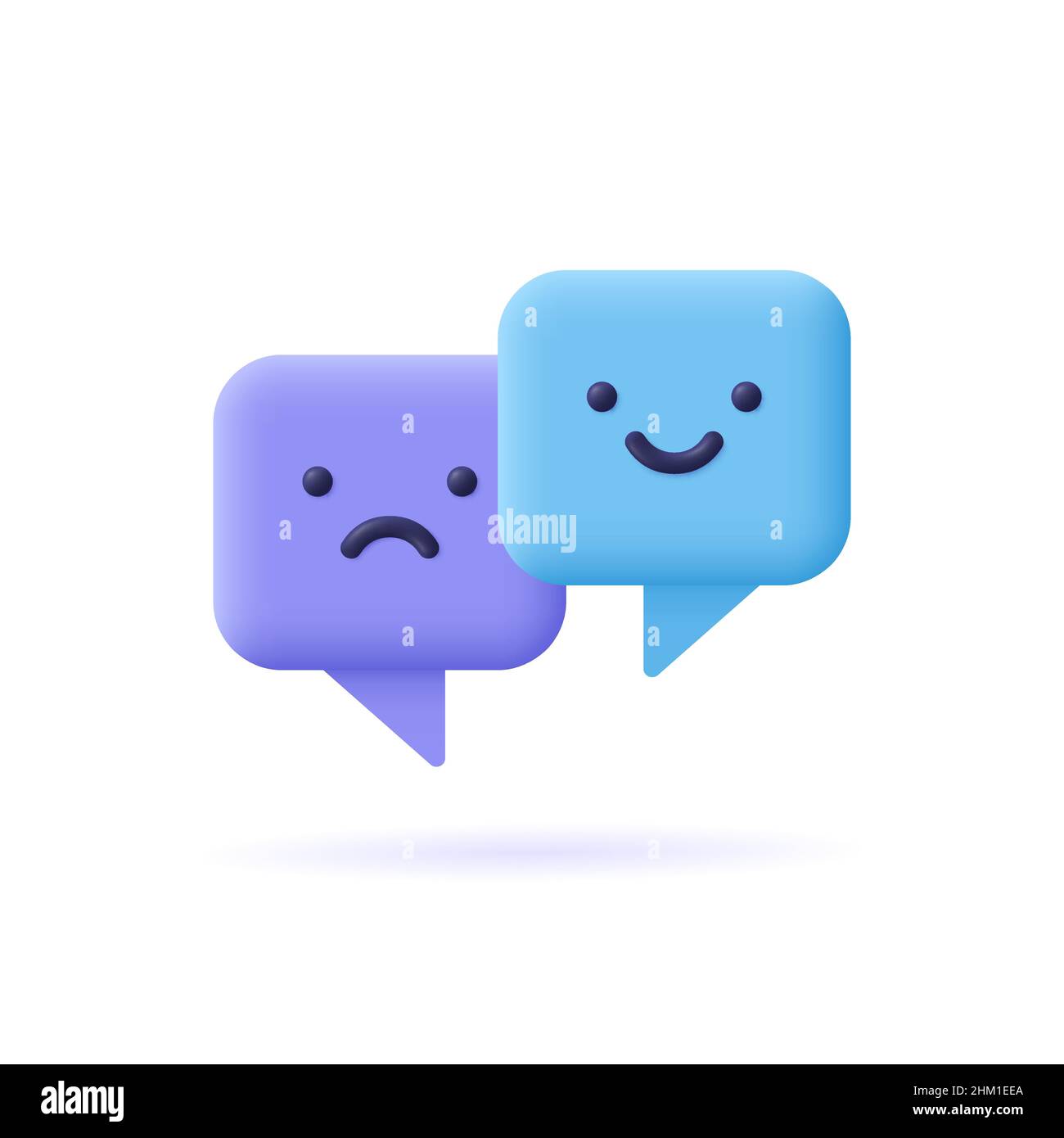 Speech bubbles with emoticons. 3d vector icon. Happy and sad facial ...