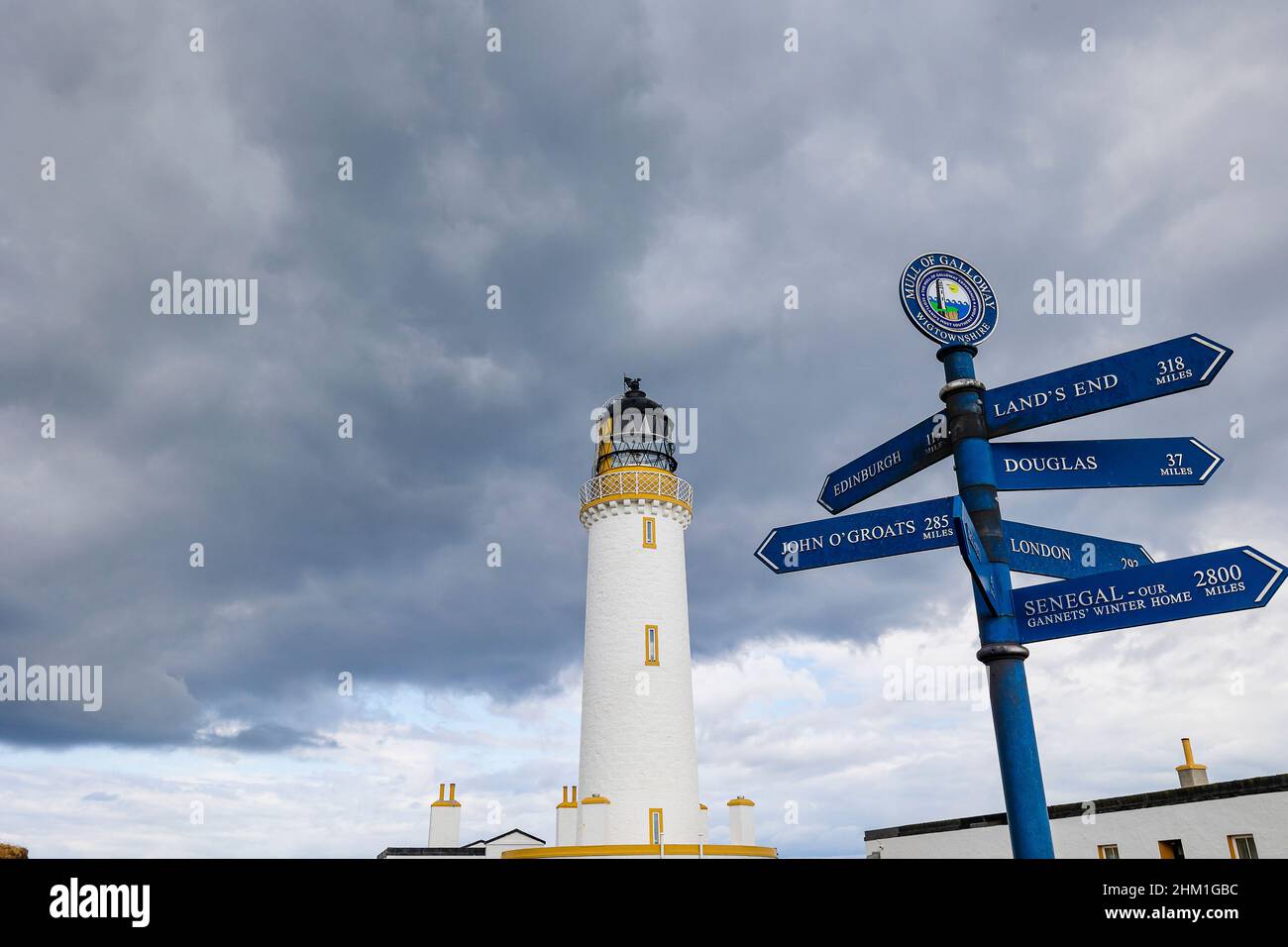 Horizontal photo of a lighthouse with direction and distance signs to ...