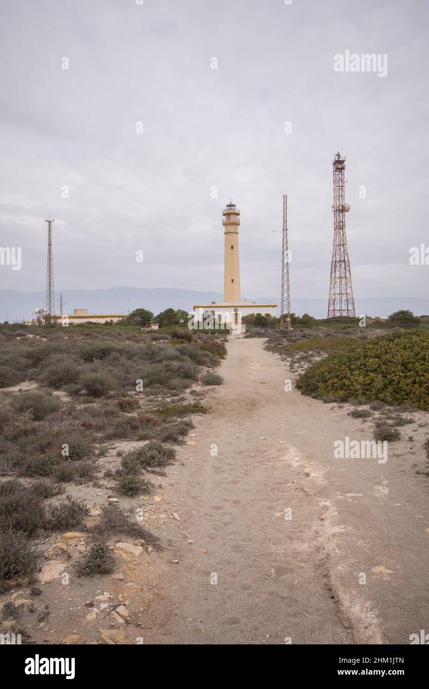 Lighthouse and communication towers at Punta Entinas-Sabinar, nature ...
