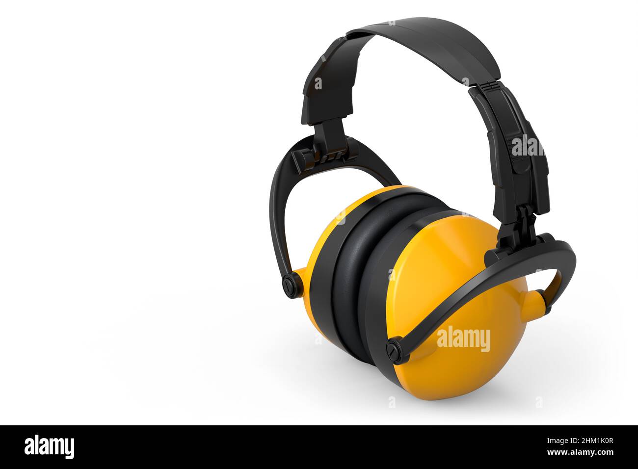 Protective yellow earphones muffs isolated on a white background. 3d ...