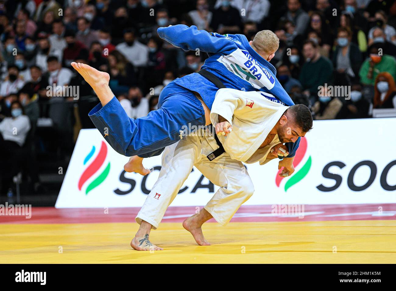 Men's -100 kg, Peter Paltchik of Israel (white) competes during the ...