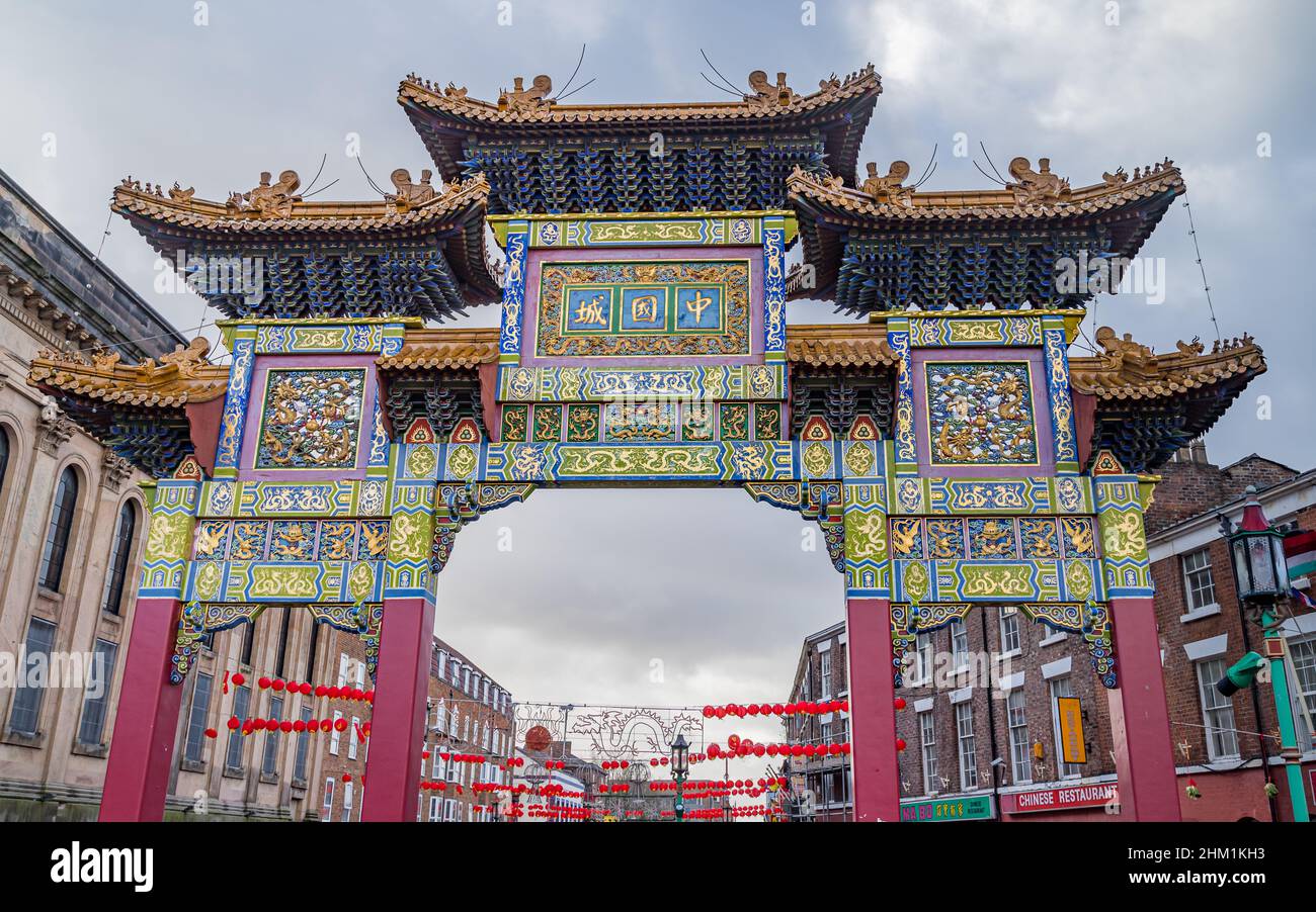 The beautiful paifang marking the entrance to Chinatown in Liverpool ...