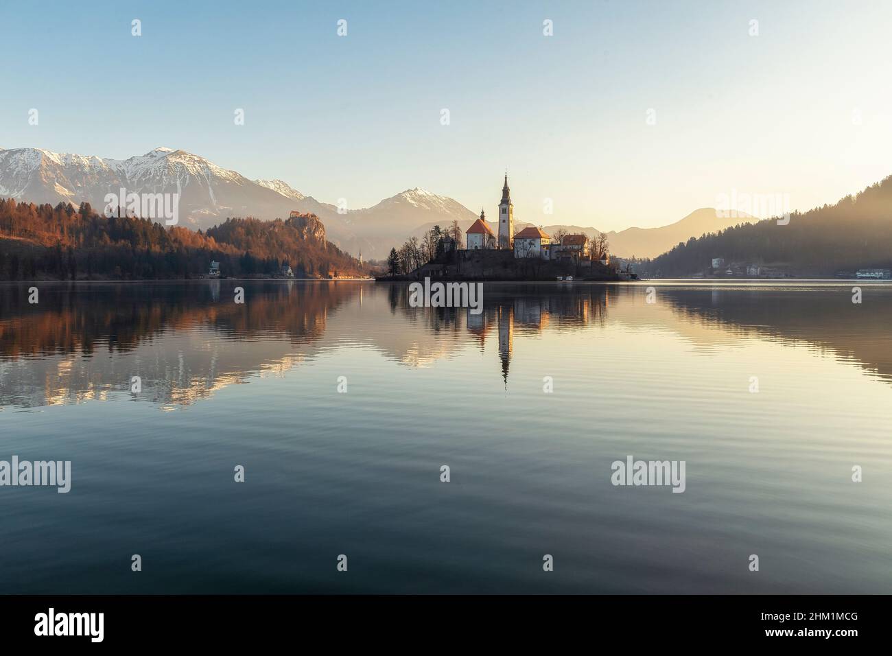 Beautiful view to Lake Bled, the most famous Slovenian lake and island ...