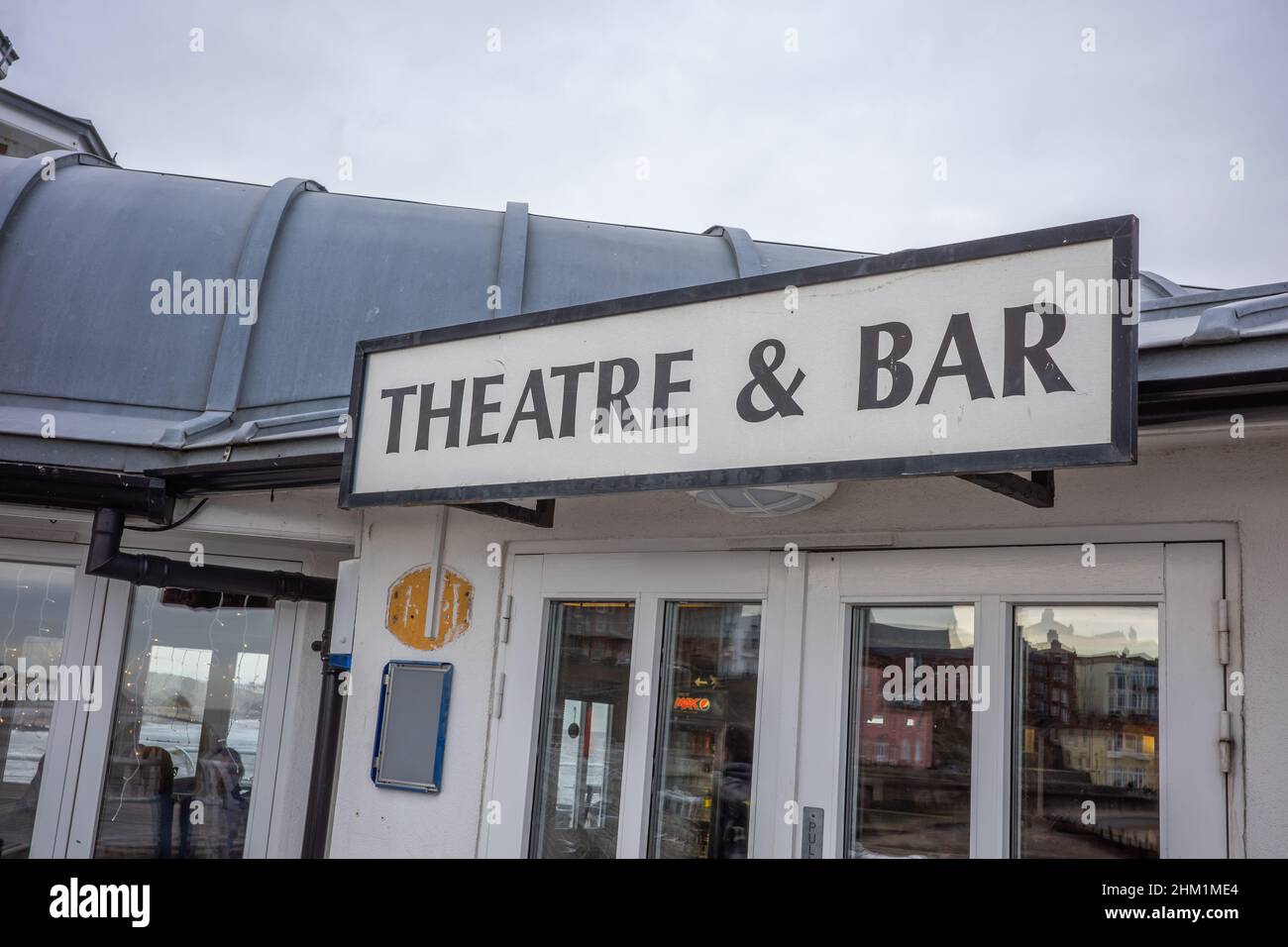 Cromer, Norfolk, UK – February 2022. Exterior Theatre and Bar sign on ...