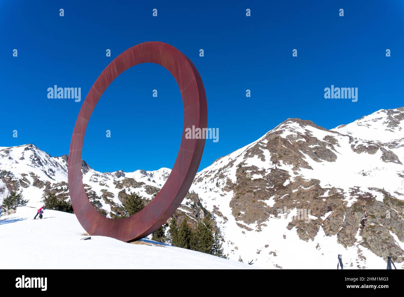 View of the circular monument of Ordino, in Andorra Stock Photo - Alamy
