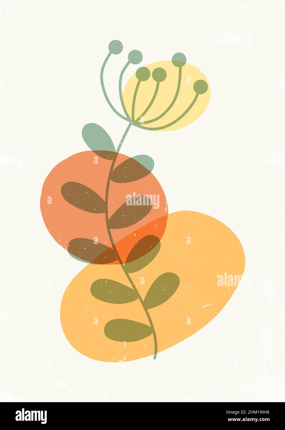 Earth tone boho line art drawing with abstract shapes and flower ...