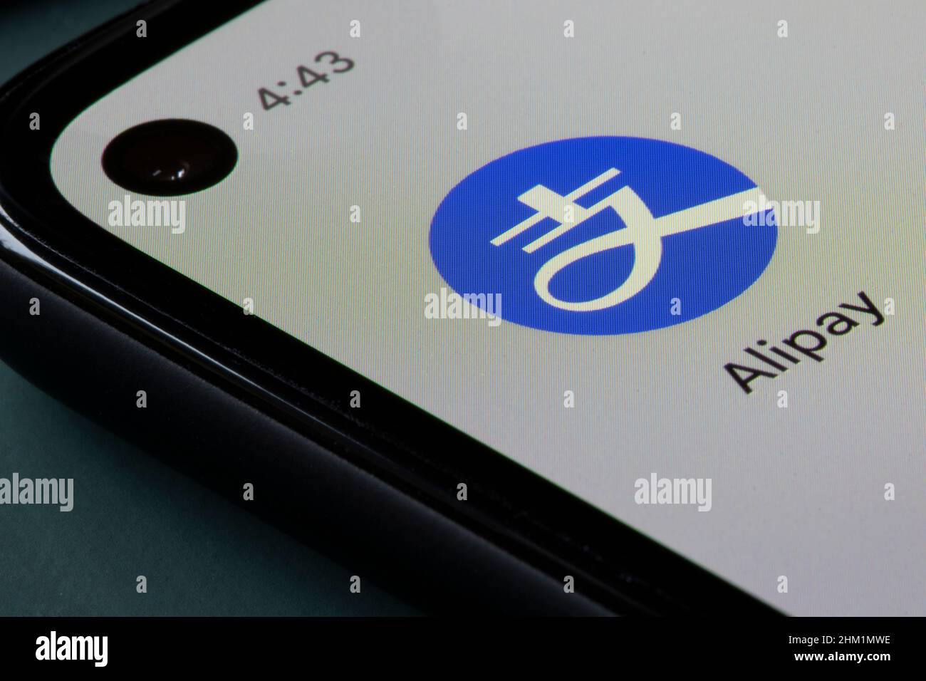Closeup of the Alipay app icon seen on a smartphone. Alipay is a Chinese third-party mobile and ...