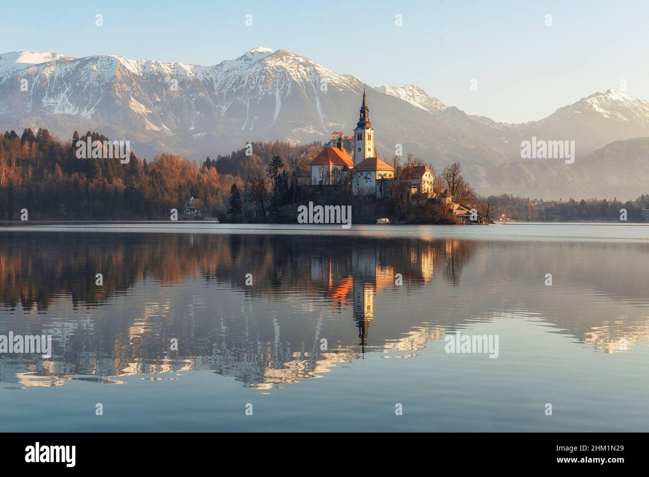 Beautiful view to Lake Bled, the most famous Slovenian lake and island ...
