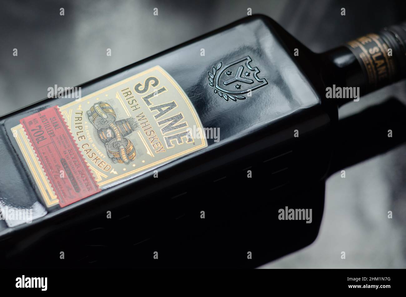 LONDON, UNITED KINGDOM - JANUARY 25, 2022 Characteristic black bottle ...