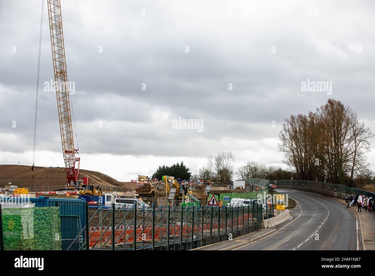 Harefield, UK. 5th February, 2022. A view of works for the HS2 high-speed rail link in the Colne ...