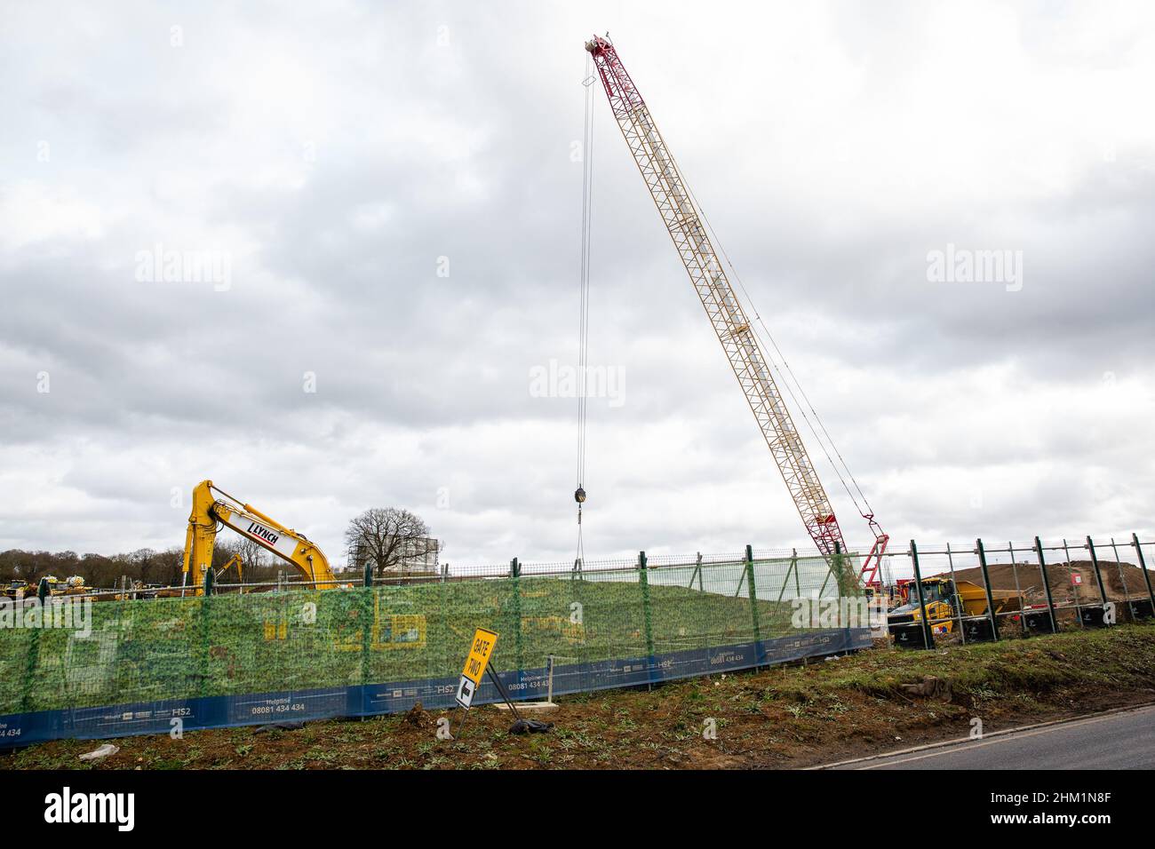 Harefield, UK. 5th February, 2022. A view of works for the HS2 high-speed rail link in the Colne ...