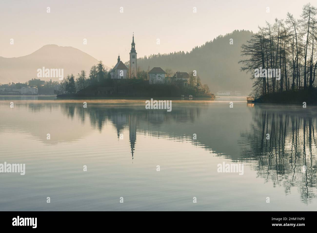 Beautiful view to Lake Bled, the most famous Slovenian lake and island ...