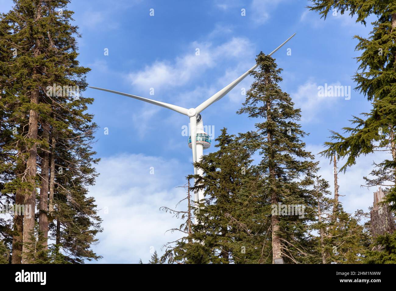 Wind Turbine on top of Grouse Mountain during sunny winter season Stock ...