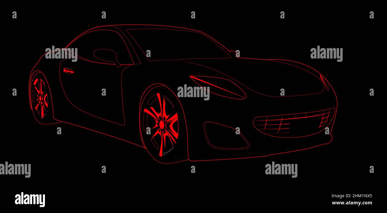 Red sport car shape isolated over black background, vector illustration ...