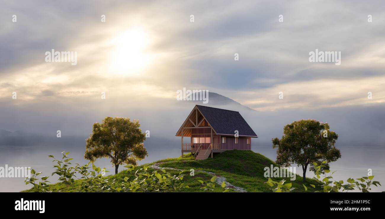 A-frame Cabin home on the ocean coast Stock Photo - Alamy