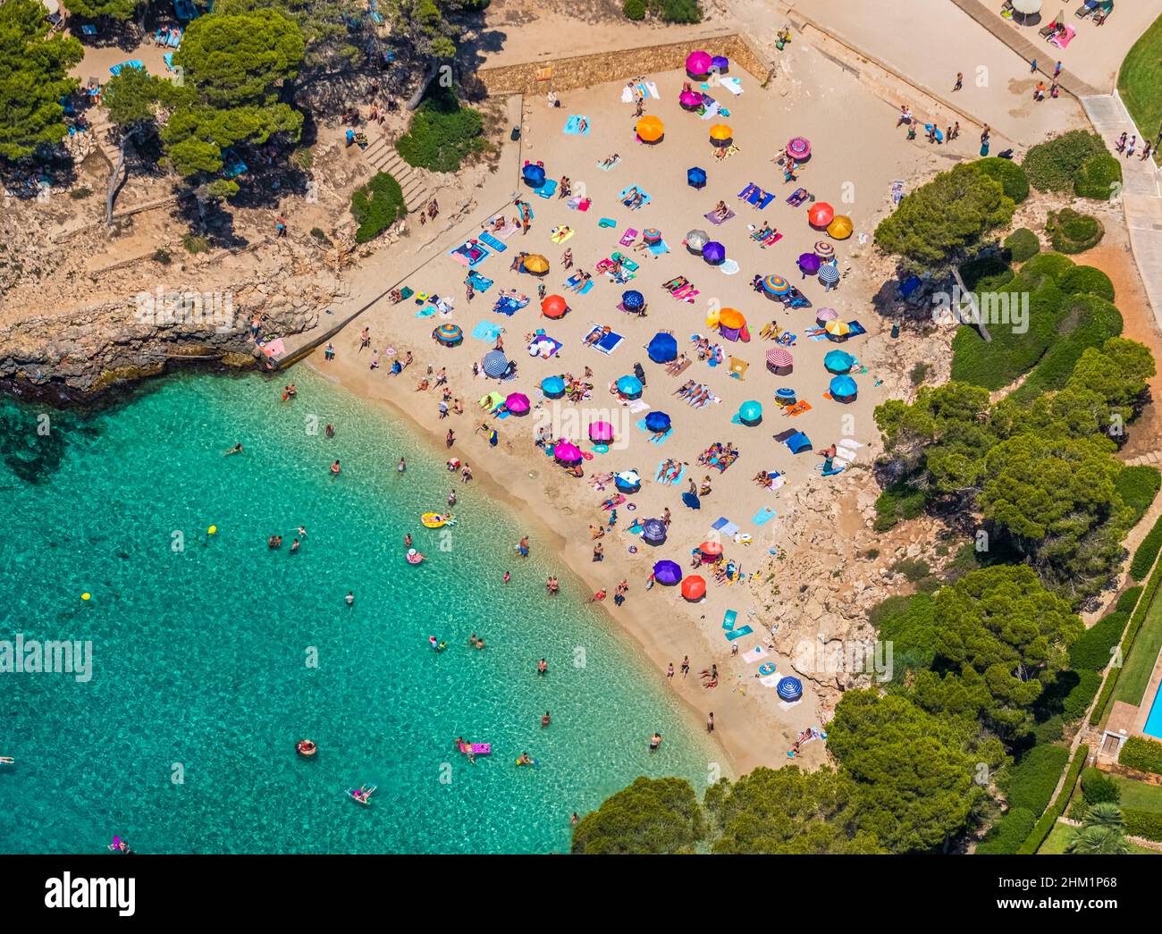 Aerial view, Cala Ferrera, Felanitx, Mallorca, Balearic Islands, Spain ...