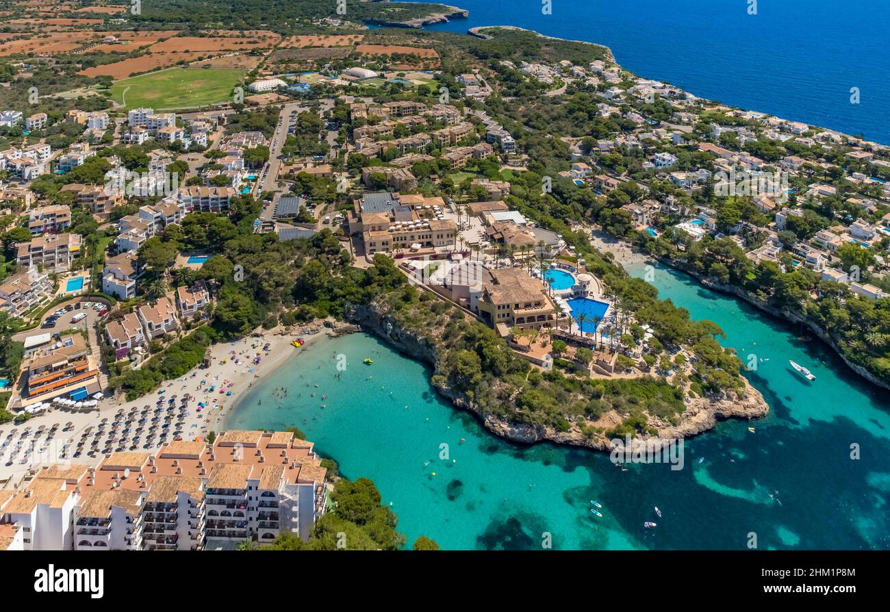 Aerial view, Club Robinson Cala Serena, Cala d'Or, Santanyí, Mallorca ...
